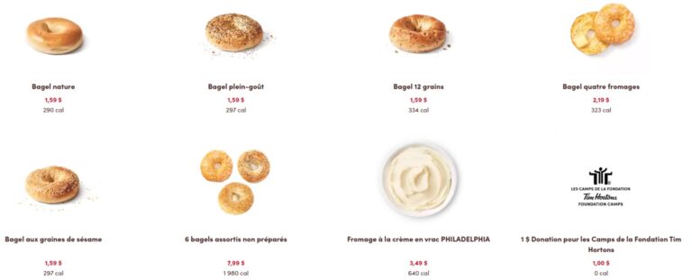 Tim Hortons Menu Québec