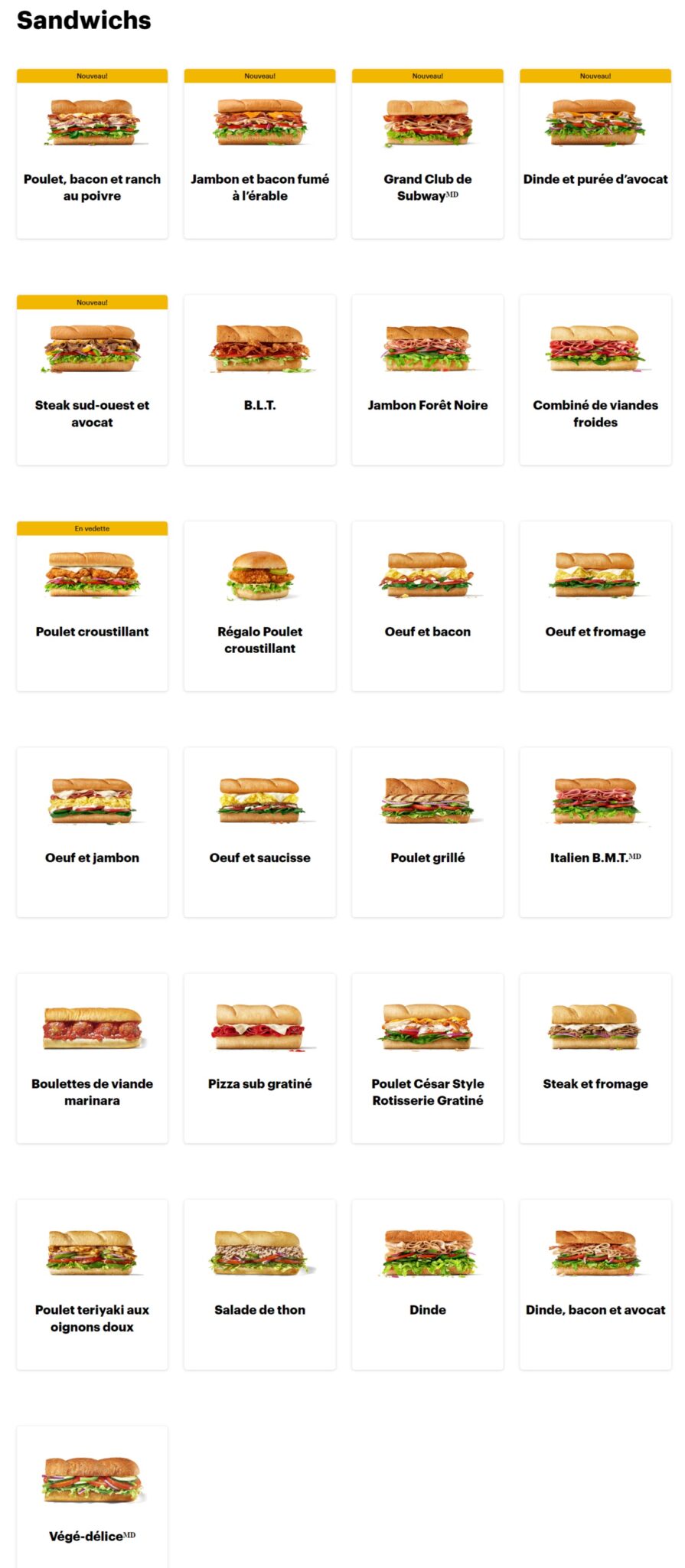 Subway Menu Prix Québec