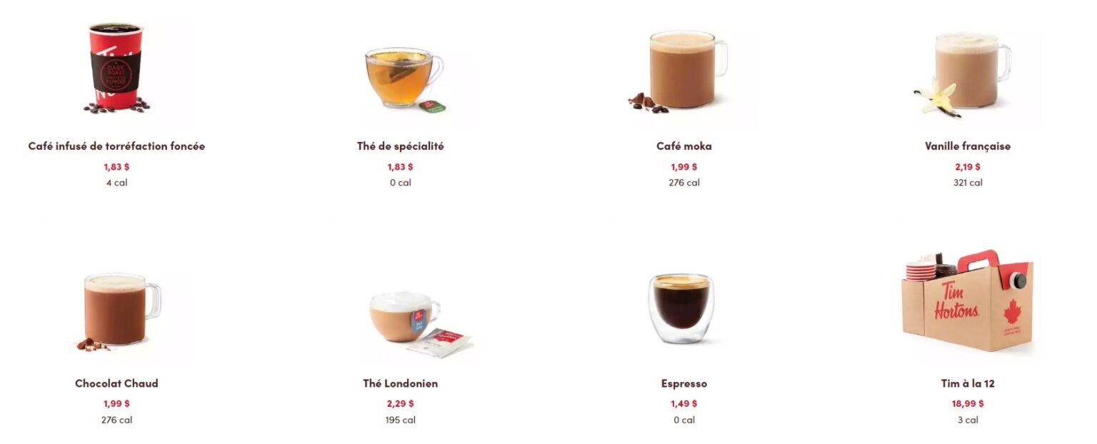 Tim Hortons Menu Québec