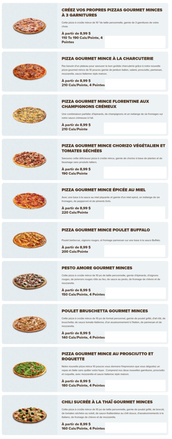Pizza Pizza Menu Prix Québec