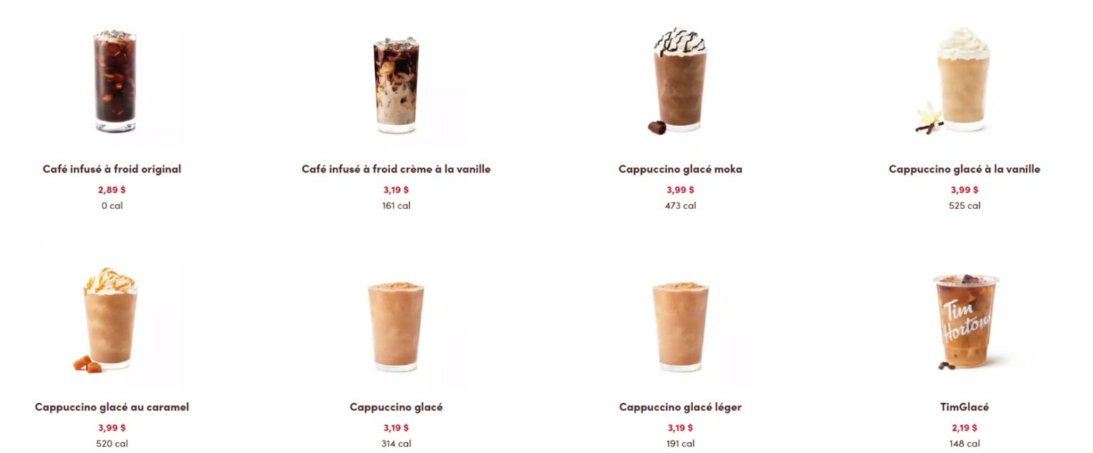 Tim Hortons Menu Québec