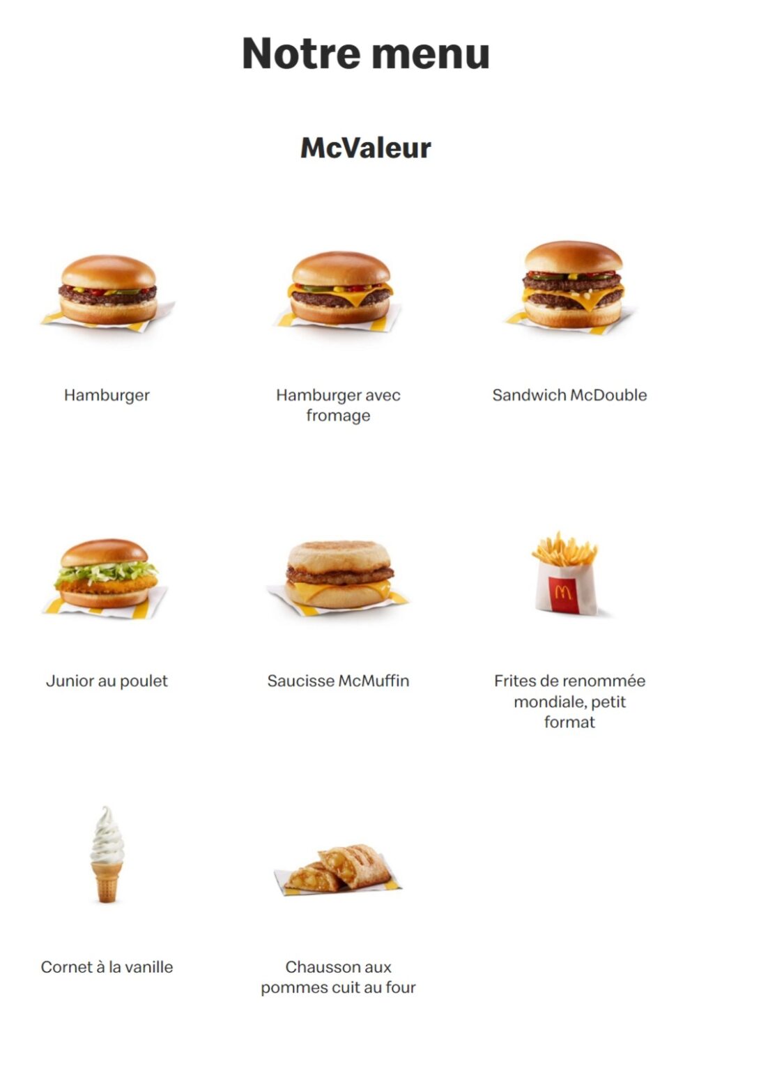 McDonald’s Menu Québec