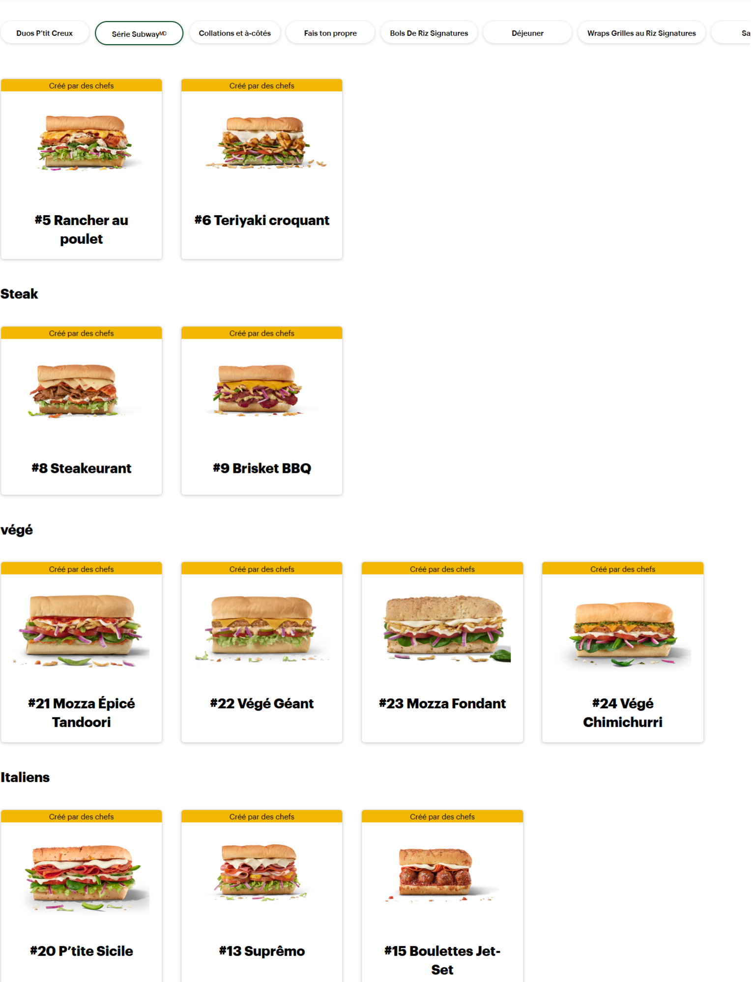 Subway Menu Prix Québec